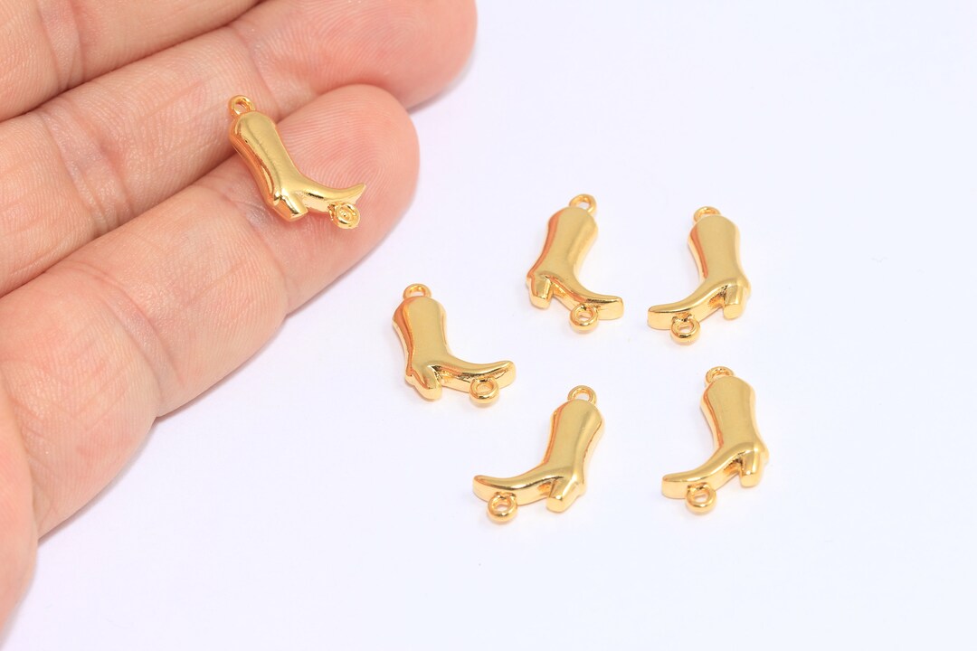4x14mm 24k Shiny Gold Cowboy Charm, Cowboy Boot Connector, Western ...