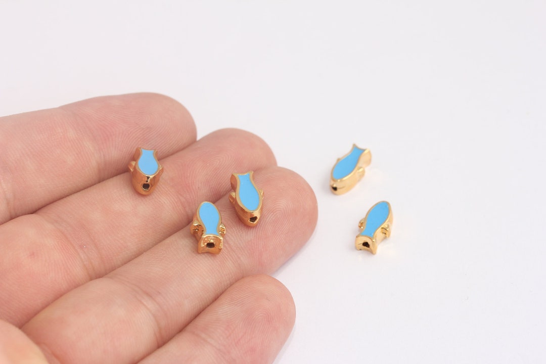 7x12mm 24k Shiny Gold Fish Beads, Fish Charms, Center Hole Fish Beads ...