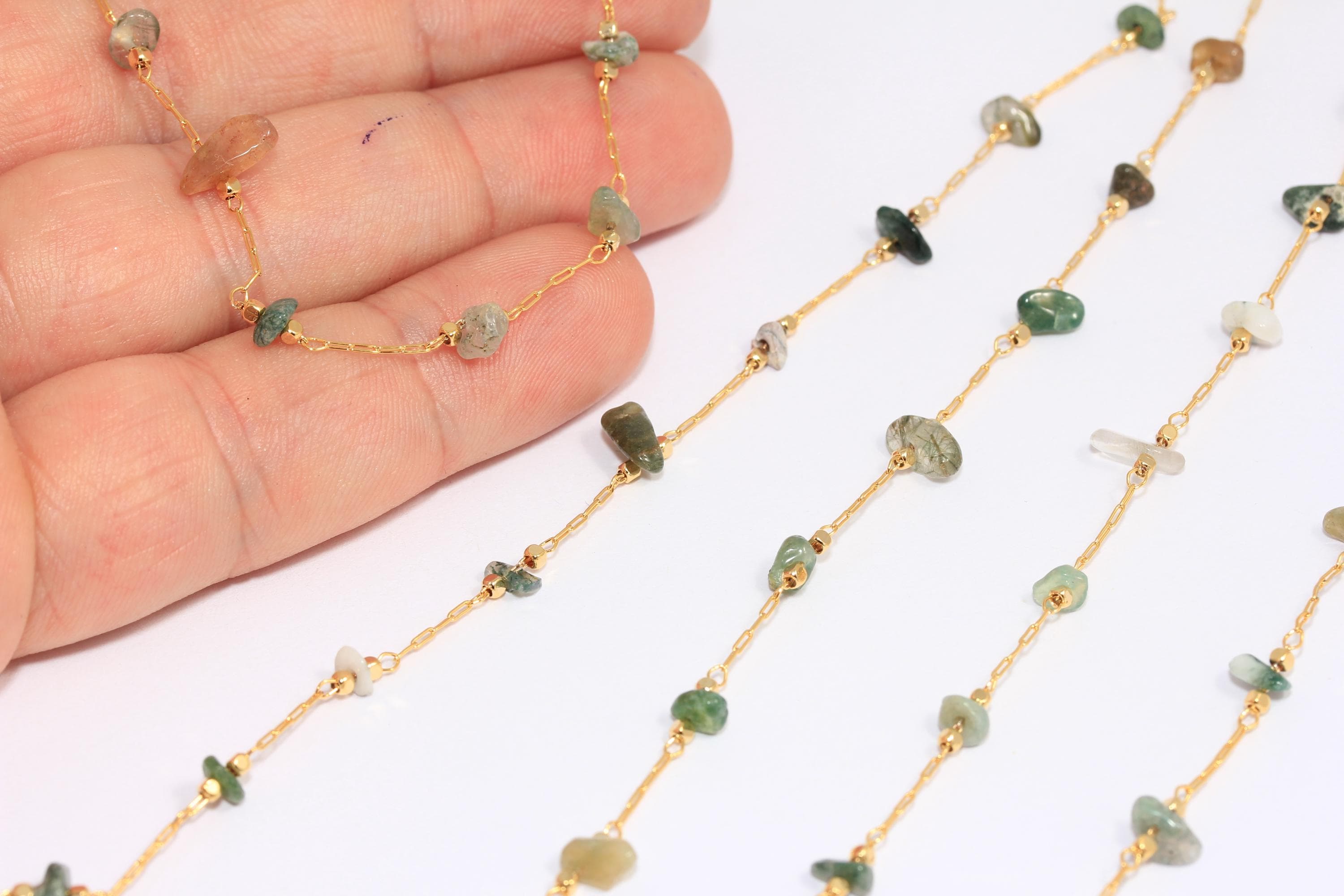 4mm 24k Shiny Gold Beaded Chain, Rosary Style Stone Chains, Delicate ...