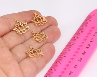 8x12mm 24k Shiny Gold Lotus Charms, Flower of Life Pendant, Lotus ...