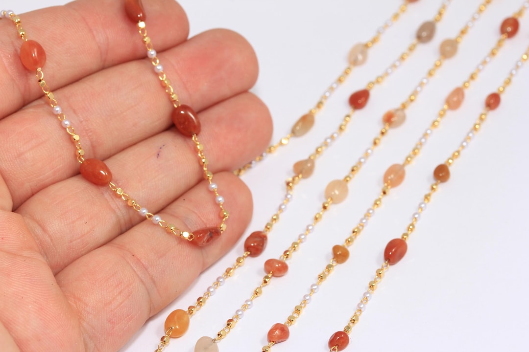 3,5mm 24k Shiny Gold Beaded Chain, Rosary Style Stone Chains, Delicate ...