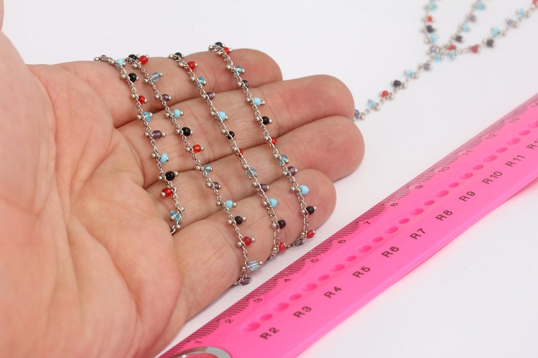 2mm Rhodium Plated Crystal Chains, Rosary Style Colorful Beaded Chains ...