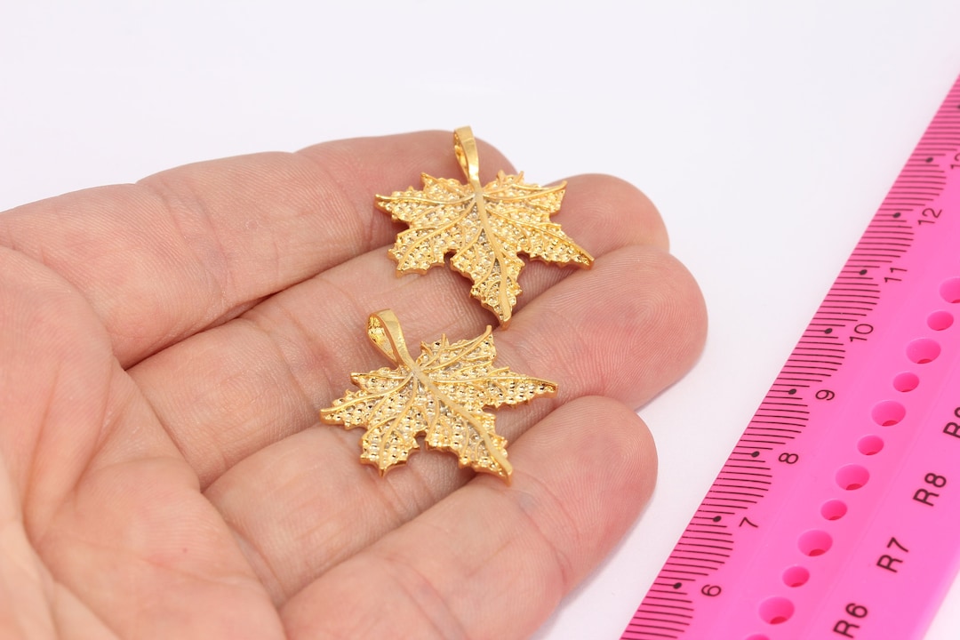 Shiny Gold Plated Maple Leaf Charm, Maple Leaf Necklace, Textured Leaf Charm, Maple Canada Leaf ...