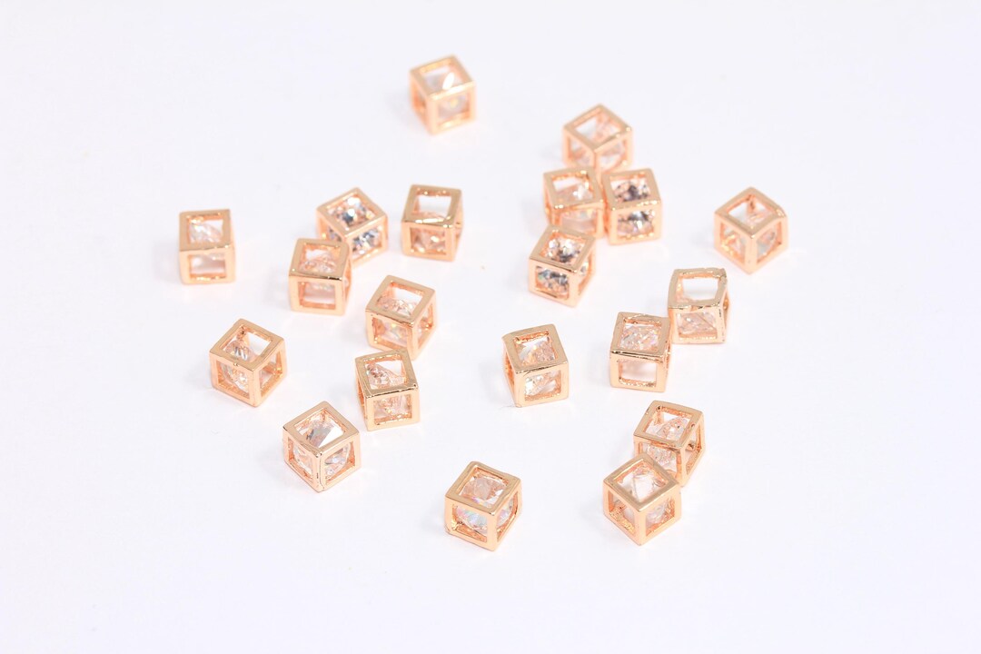 5mm Rose Gold Plated Open Cube Charms,mini Cube Pendant, CZ Open Cube ...
