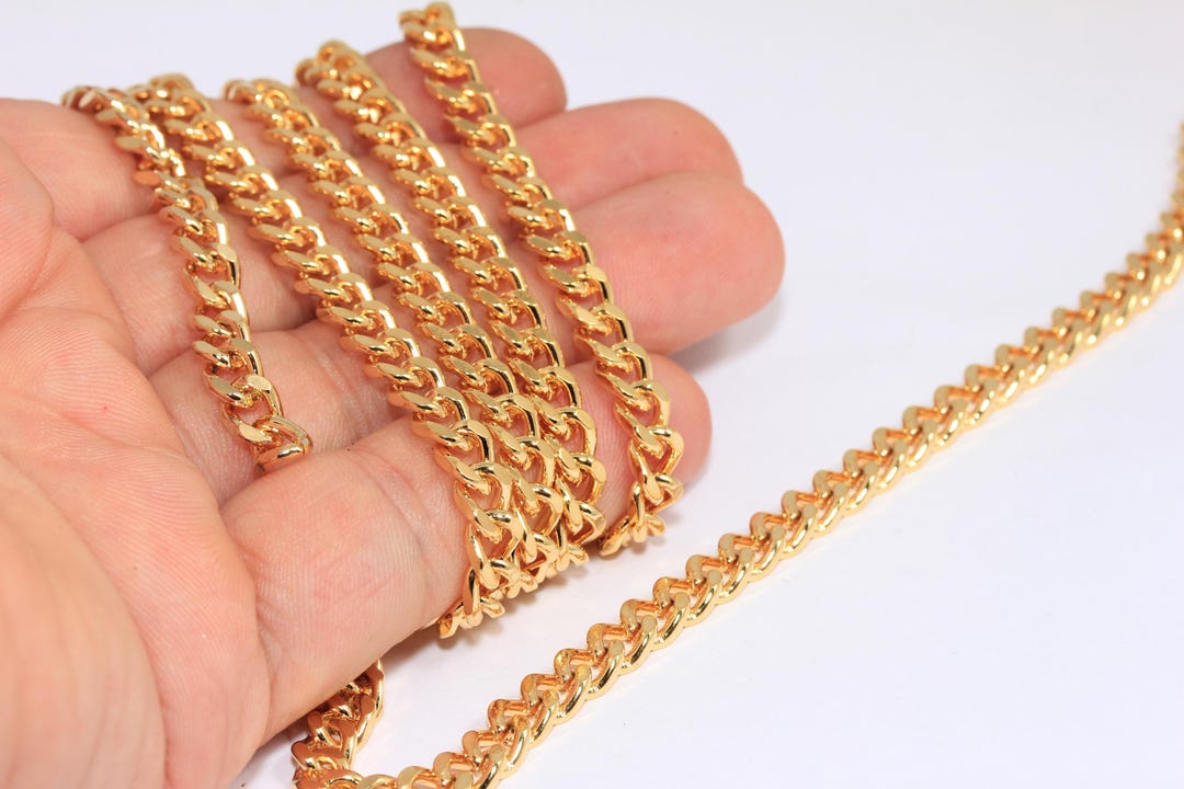 5,5mm 24k Shiny Gold Faceted Chain, Strong Curb Chain, Faceted Curb ...