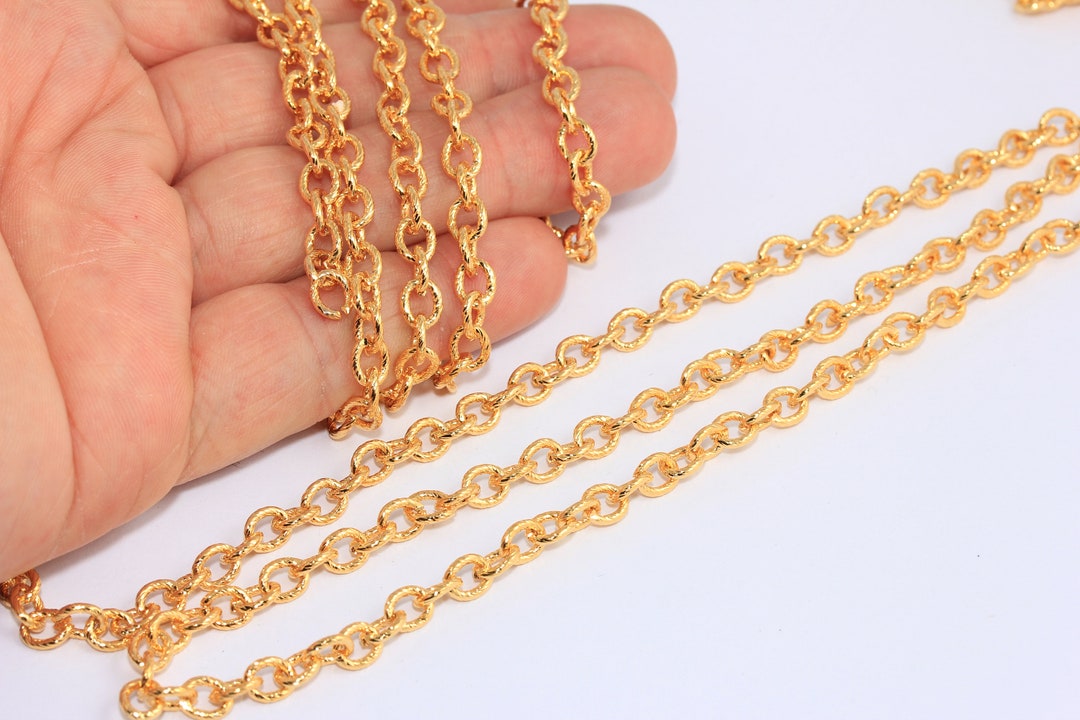 5,3x6,5mm 24k Shiny Gold Plated Link Chain, Gold Rolo Chain, Oval Link ...
