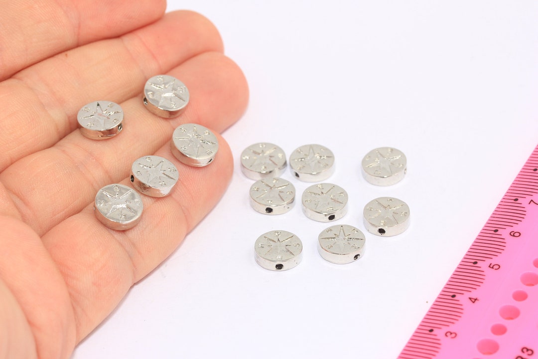 10mm Rhodium Plated Compass Beads, Compass Bracelet Coins Charms ...