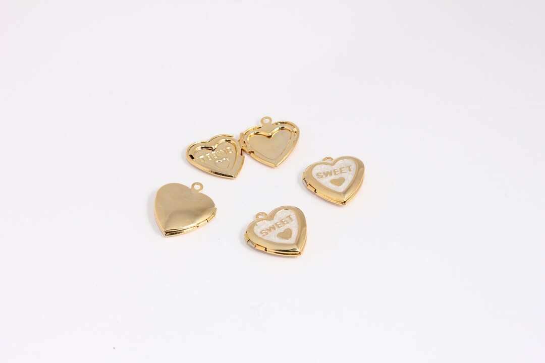 20x22mm 24k Shiny Gold Plated Locket Frame, Sweet Heart Locket Charm ...