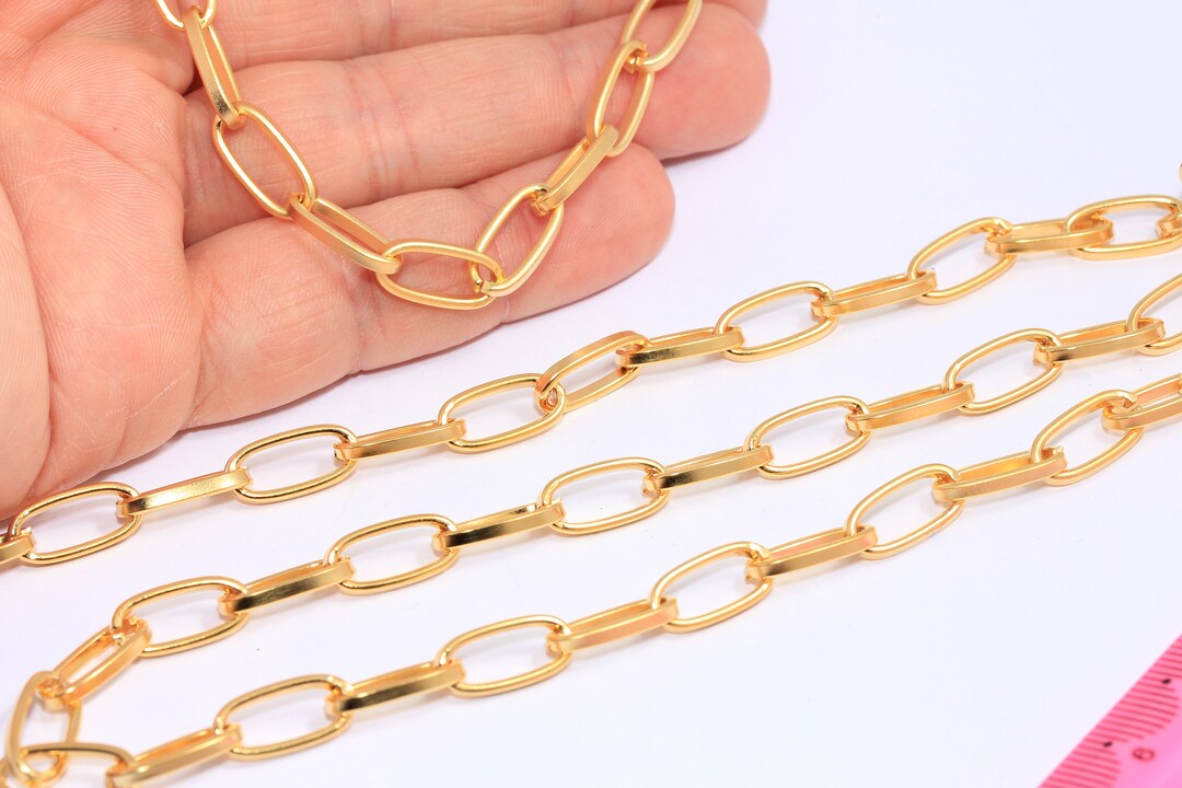 7x14mm 24k Matt Gold Link Chain, Oval Link Chain, Gold Bar Chain, Gold ...