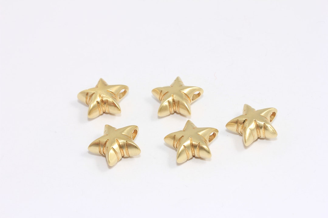 17mm Raw Brass Puffed Star, Cute Star Pendant, Star Necklace Charms ...