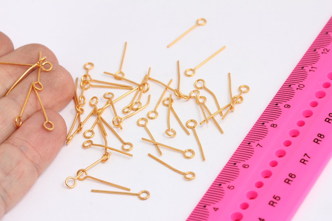 25mm 24k Shiny Gold Plated Eye Pins, Hoop Eye Pin, Beading Supplies ...