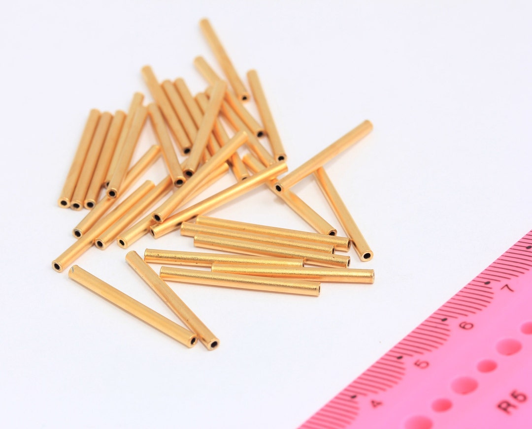 2x25mm 24k Shiny Gold Tubes, Tube Beads, Long Tube Beads, Round Tubes ...