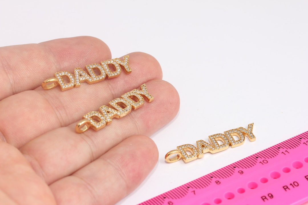 8x40mm 24k Shiny Gold Daddy Pendant, Micro Pave Daddy Letters Charms ...