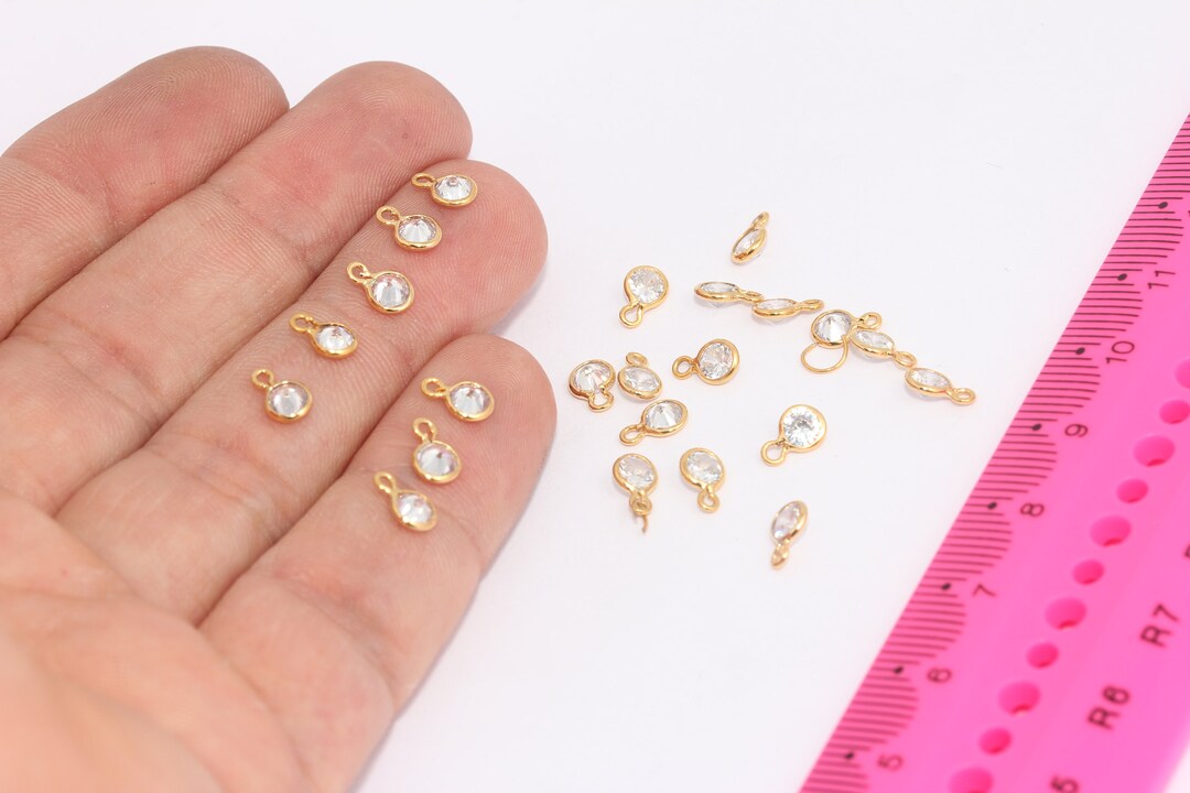 24k Shiny Gold Plated Cubic Zirconia Charms, Crystal Drop Charms ...