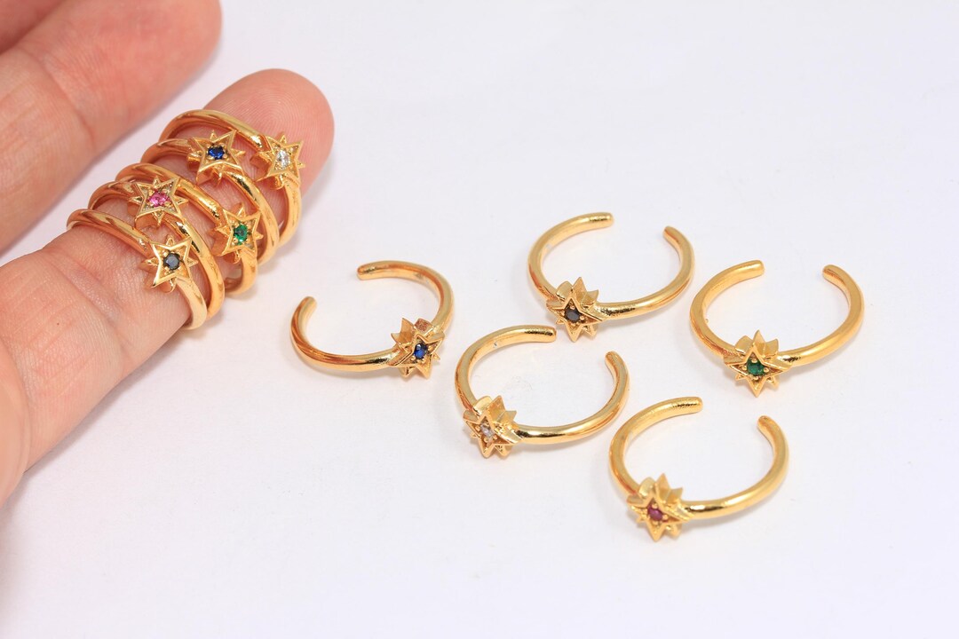 16-17mm 24k Shiny Gold Pole Star Rings, Micro Pave North Star Ring, CZ ...