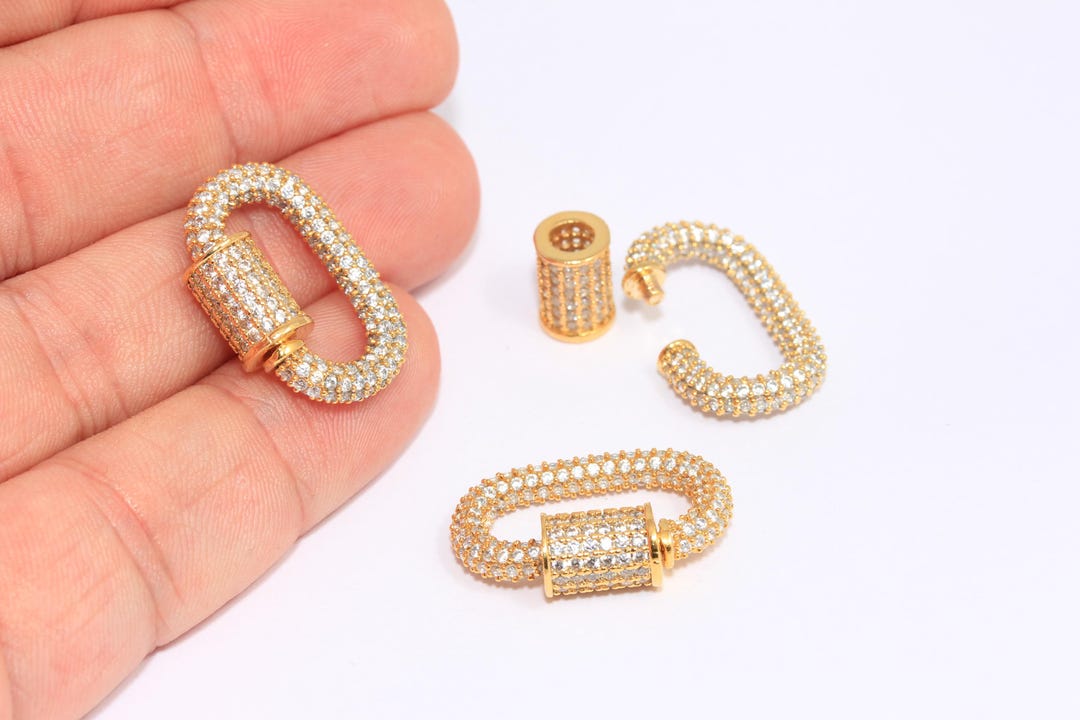 17x26mm 24k Shiny Gold CZ Oval Screw Clasps, Micro Pave Opening Clasp ...