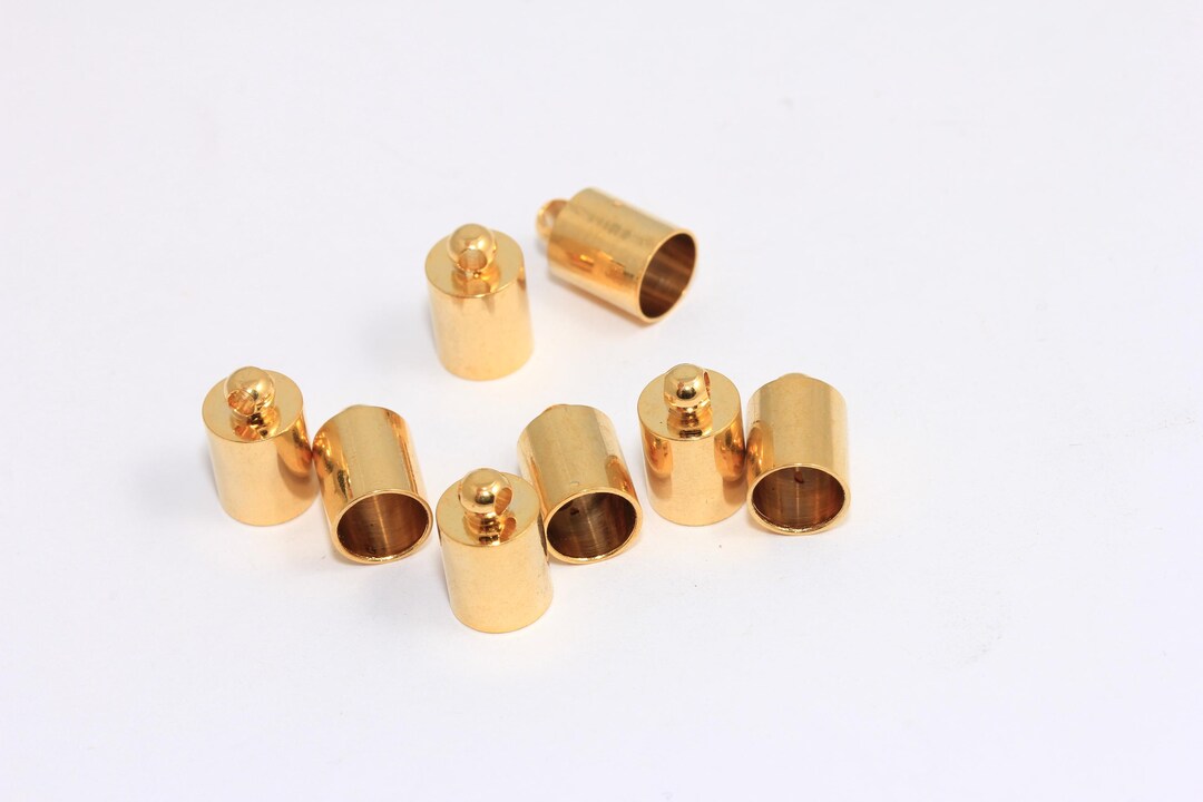 24k Shiny Gold End Caps, Inner 7mm End Caps, Tassel End Caps, Leather ...