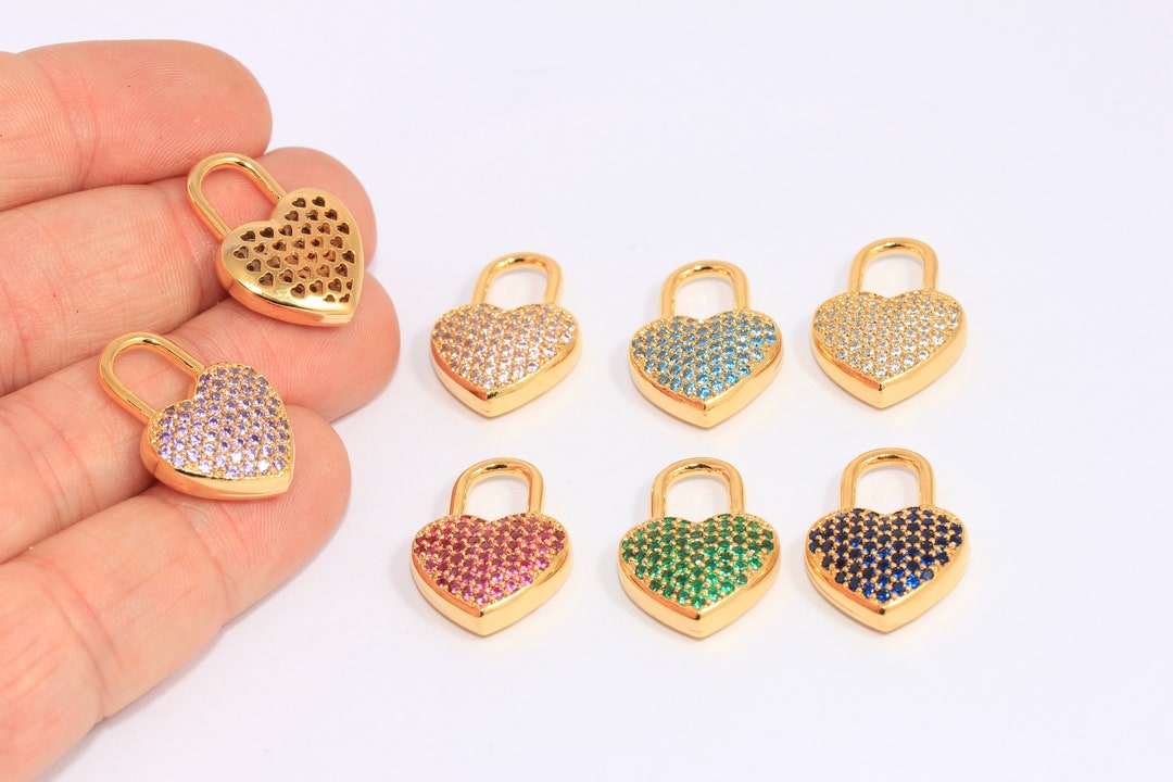 17x24mm 24k Shiny Gold Heart Lock, Non Opening Heart Lock Charms, Micro ...