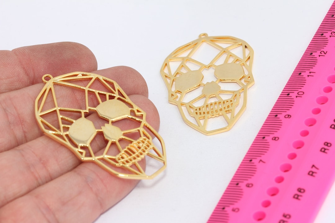 24k Shiny Gold Plated Skull Head Charm, Skull Head Pendant, Skull Head ...