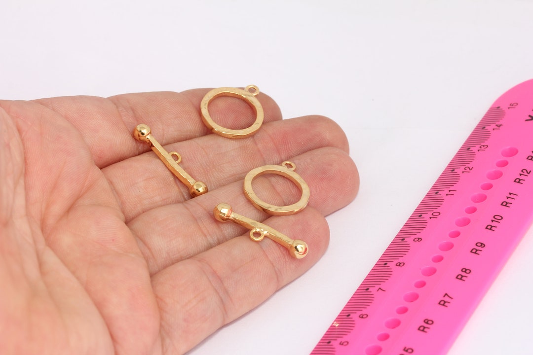 Shiny Gold Toggle Clasp, T Bar Ring Fasteners, Gold Hammered Toggle Clasp, Bracelet Closures ...