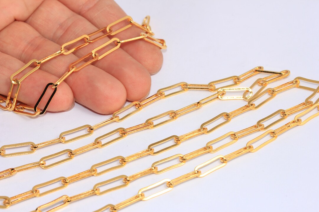 5x15mm 24k Shiny Gold Link Chain, Oval Link Chain, Gold Bar Chain, Gold ...