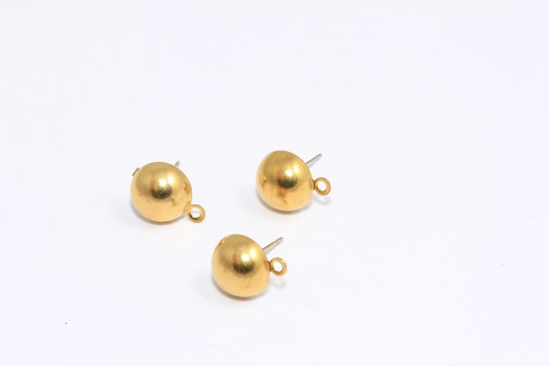 10mm Stainless Steel Ball Ear Posts, Half Ball Stud Earrings With Loop ...