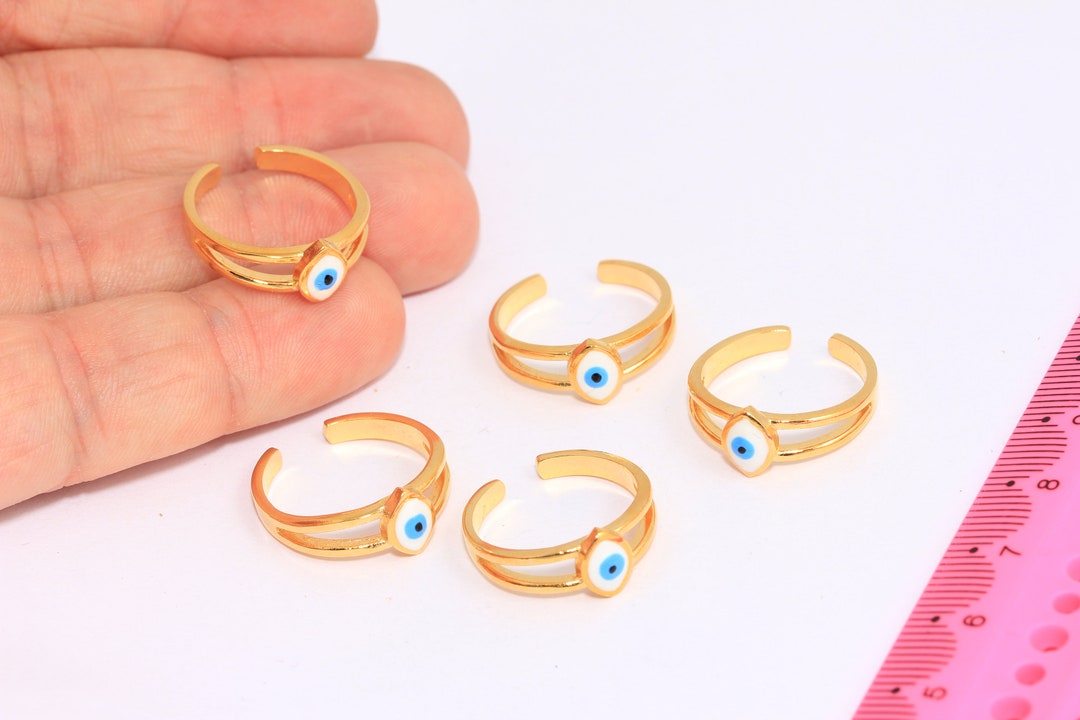 17-18mm 24k Shiny Gold Rings Evil Eye Enamel Rings White - Etsy