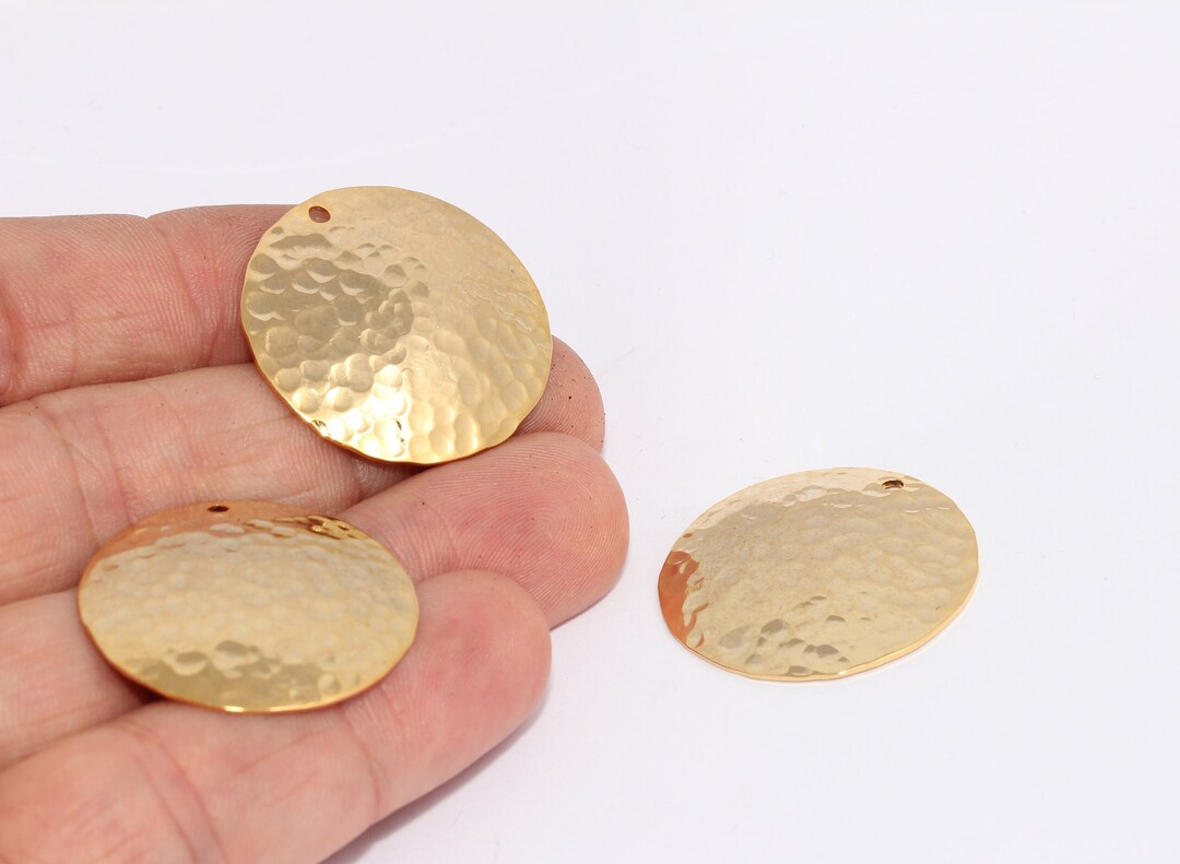 28mm 24k Shiny Gold Hammered Coins, Coin Charms, Hammered Medallion ...