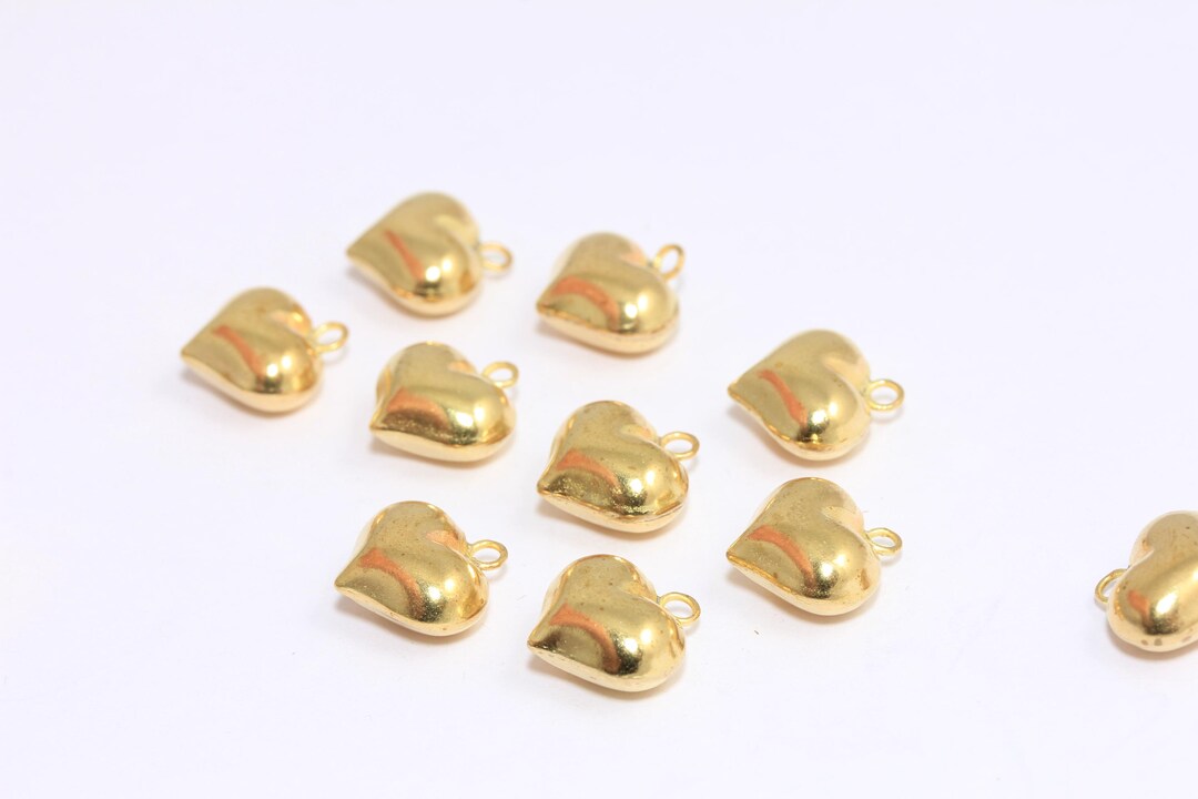 10x12mm Raw Brass Puffed Heart, Cute Heart Beads, Heart Necklace Charms ...