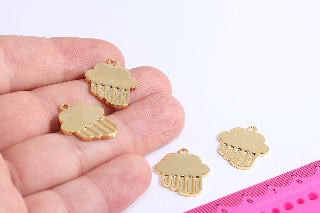 19x22mm 24k Shiny Gold Cloud Charms, Cloudy Rain Necklace, Dainty Rain ...