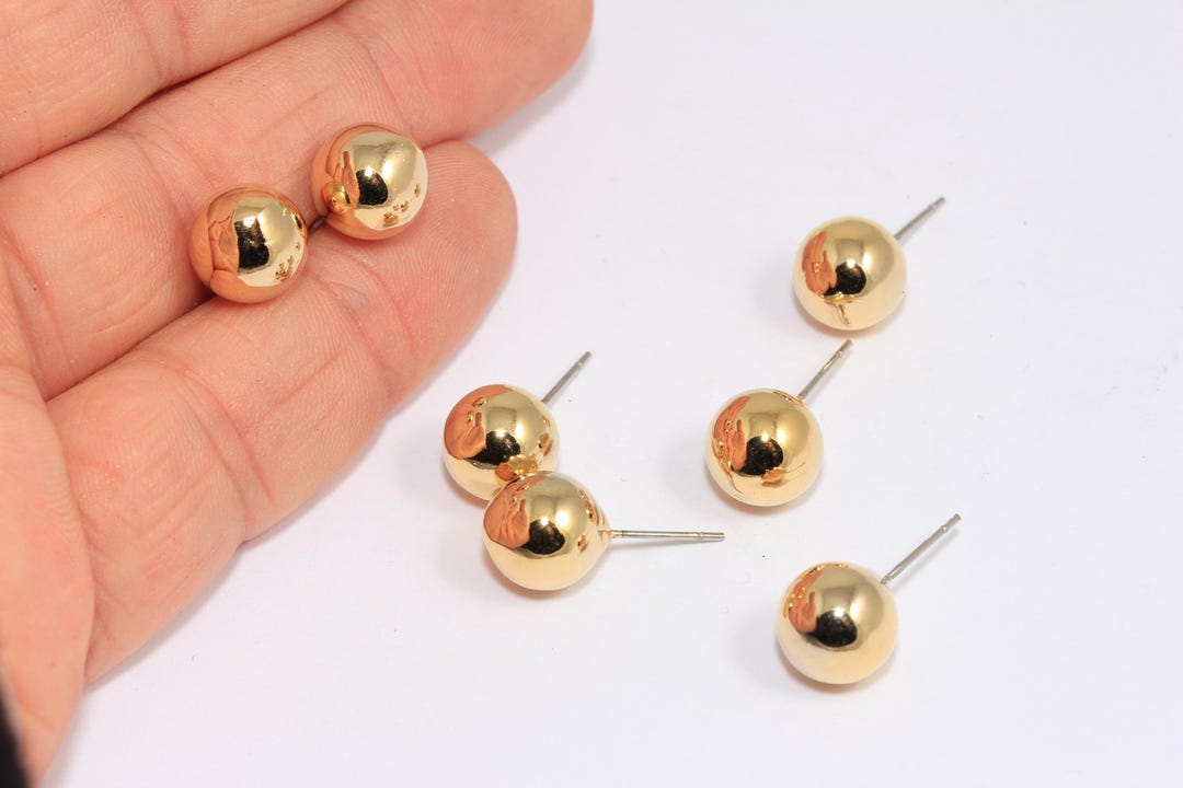16mm 24k Shiny Gold Ball Ear Posts, Dainty Earring Post, Ball Stud Earrings, Large Ball Studs ...