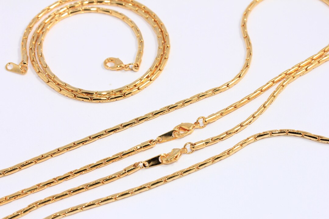17'' 2,2mm 24k Shiny Gold Snake Necklace, Finished Snake Chain, Ready ...