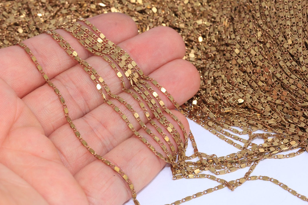 1,6mm Raw Red Brass Bar Chain, Square Bar Chain, Tiny Link Necklace ...