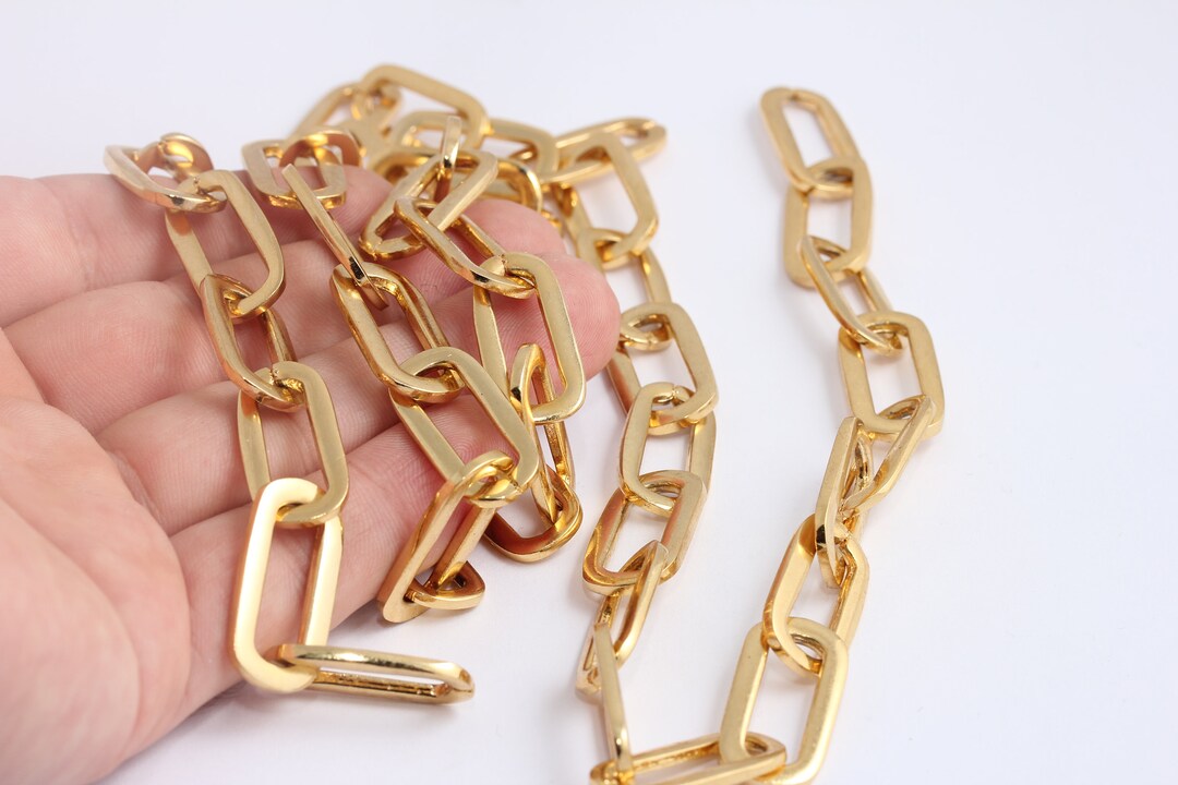12x25mm 24k Shiny Gold Thick Oval Link Chain, Box Chain, Thick Oval ...