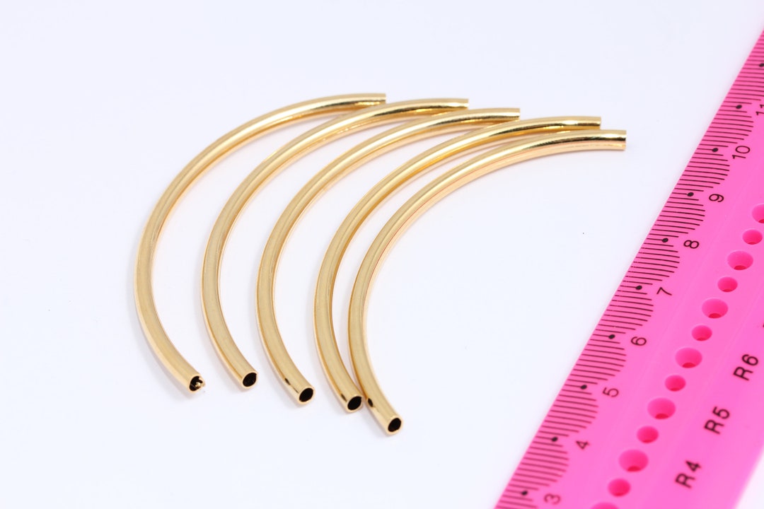 24k Shiny Gold Plated Curved Tubes, Necklace Tubes, Tube Necklace, Long ...