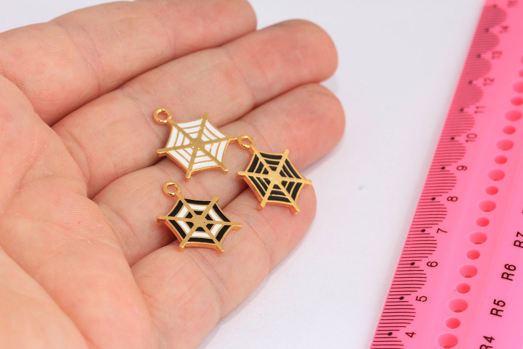 15x21mm 24k Shiny Gold Spider Charms, Enamel Spider Web Charms, Spider ...