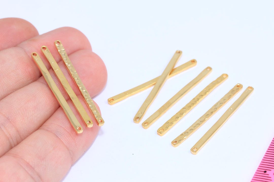 2,4x37mm 24k Shiny Gold Bar, Gold Hammered Bar, Two Hole Bar, Long Bar ...