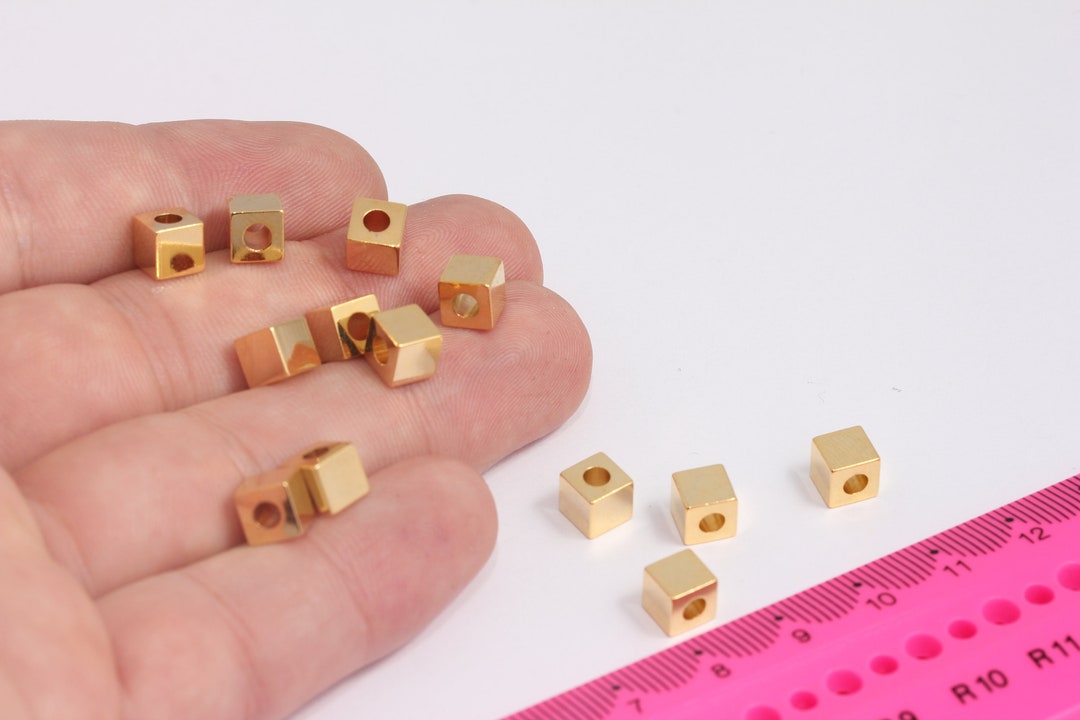6mm 24k Shiny Gold Square Beads, Spacer Beads, Cube Shape Beads ...