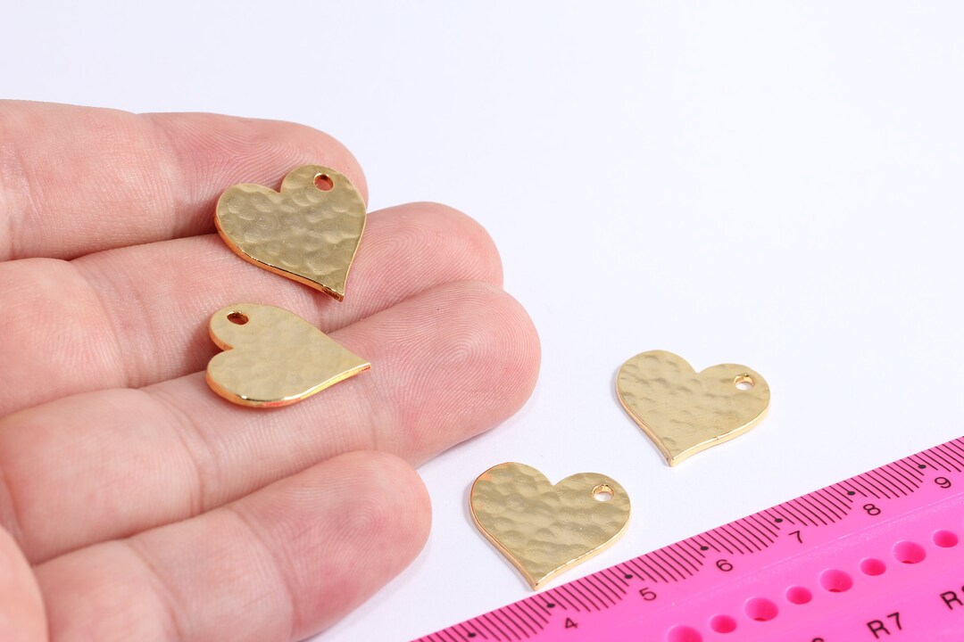 19mm 24k Shiny Gold Heart, Hammered Heart Necklace, Heart Locket ...