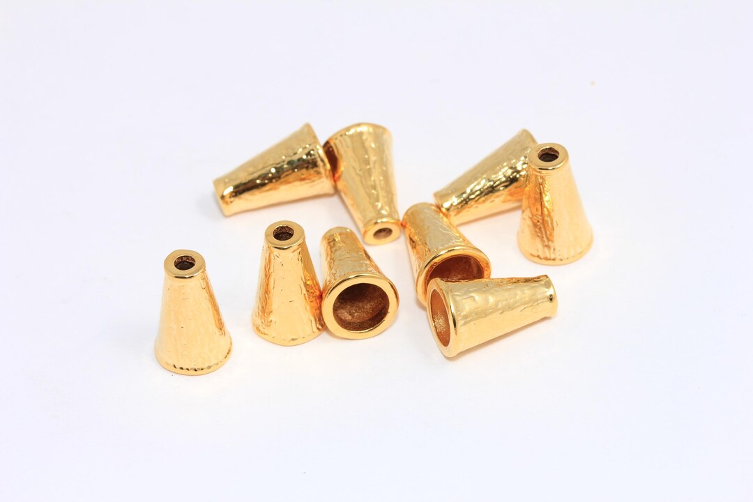 8x16mm 24k Shiny Gold Bead Caps, Inner Size 8mm, Cord Tip End Cap, Cone ...