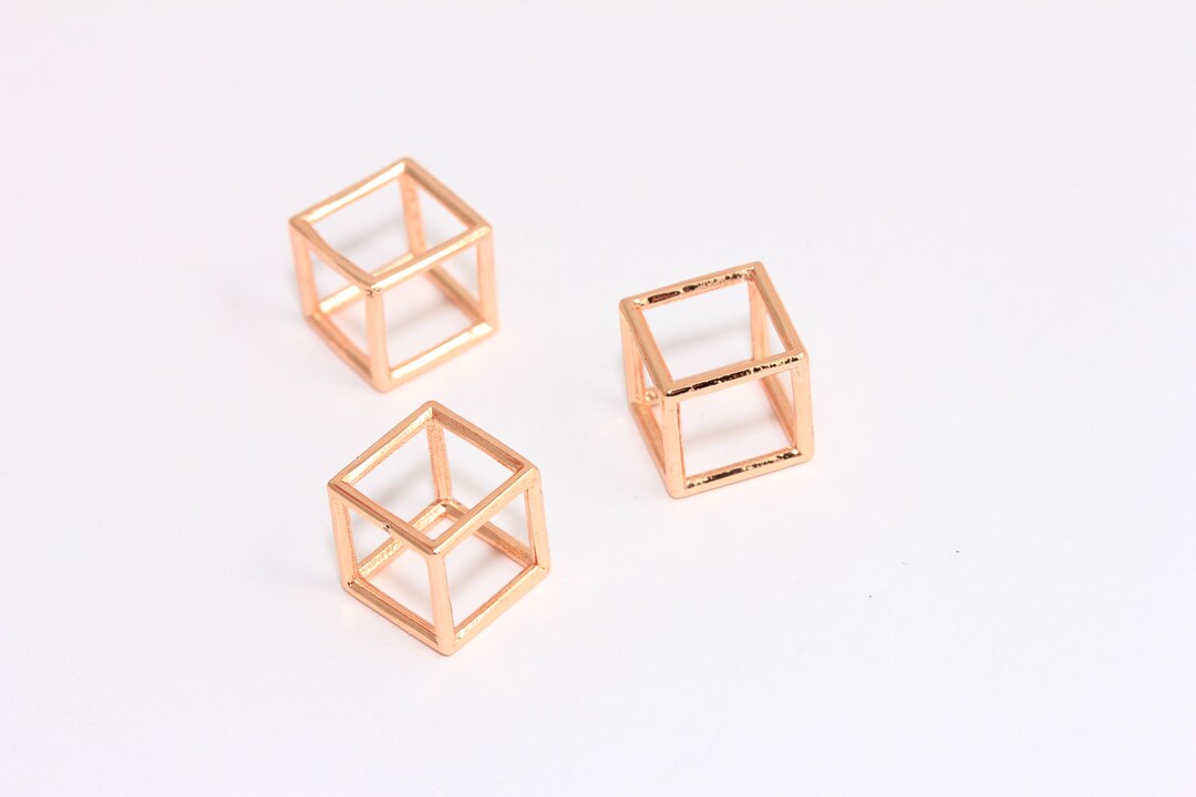 12mm Rose Gold Plated Cube Charms, Cube Necklace, Open Cube Charms ...