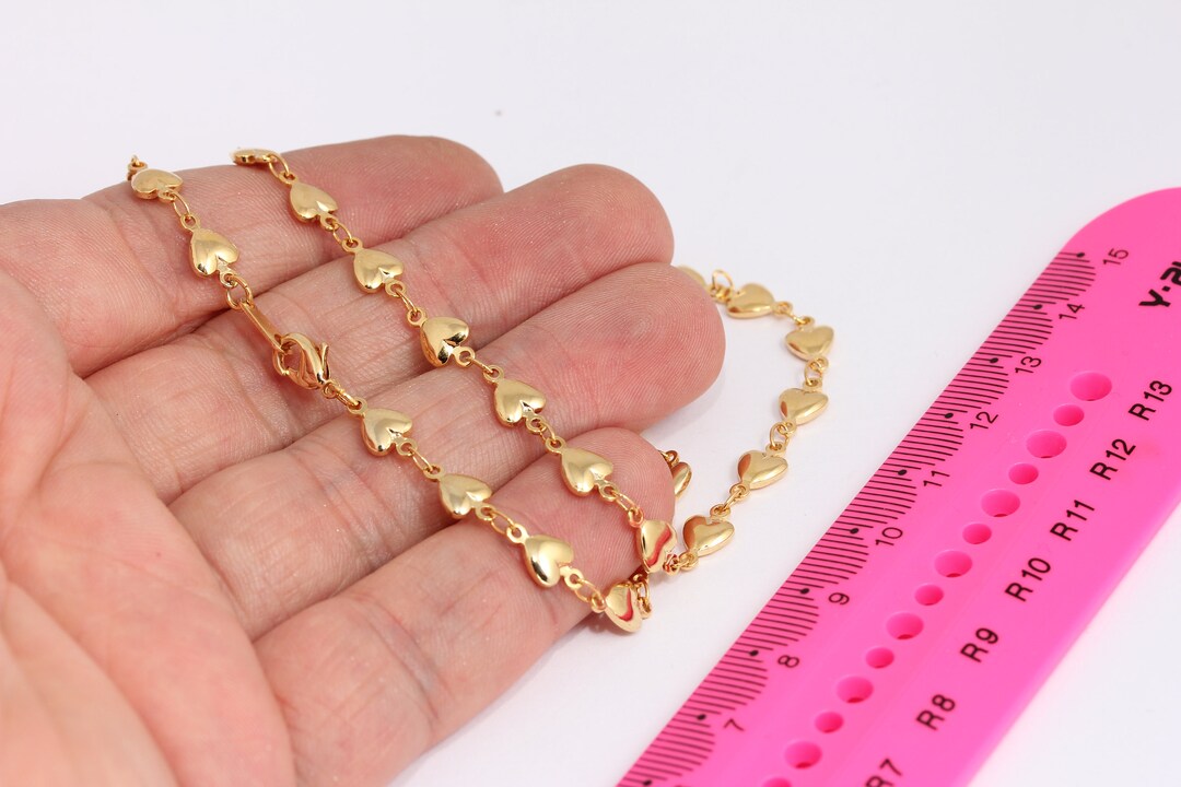 24k Shiny Gold Plated Gold Heart Chain, Ready Made Heart Necklace, Bulk ...
