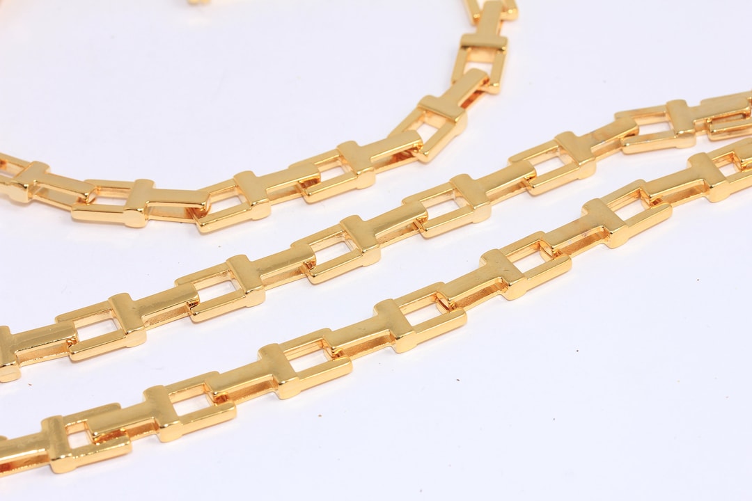 8mm 24k Shiny Gold Link Chain, Square Link Chain, Gold Bar Chain, Gold ...