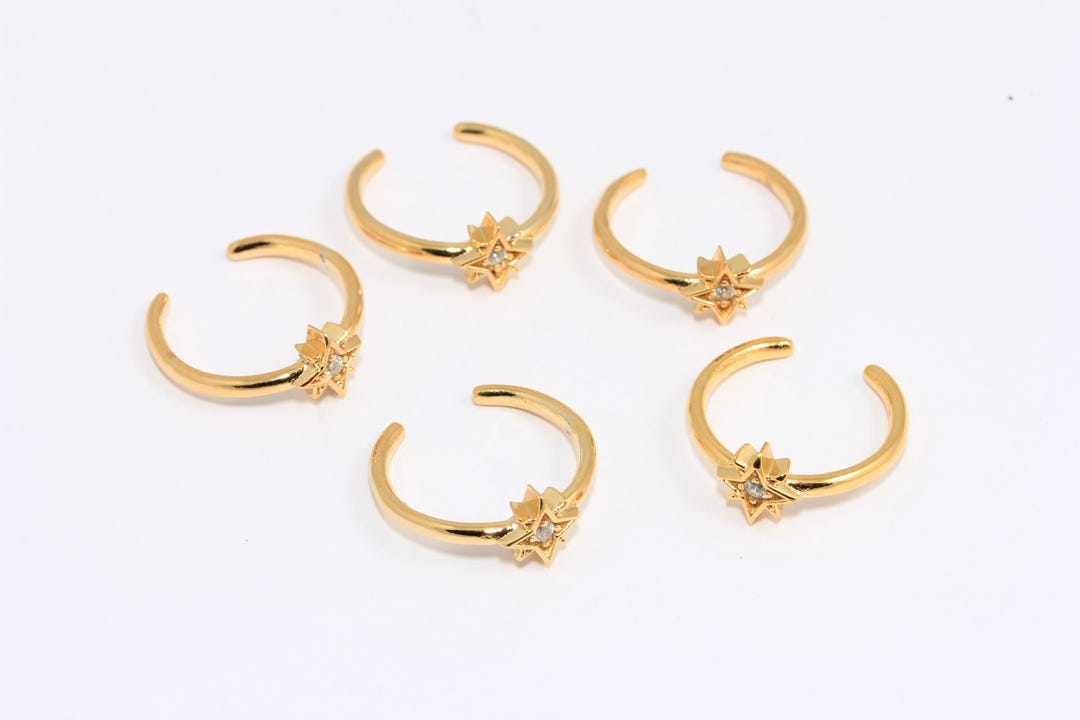 16-17mm 24k Shiny Gold Pole Star Rings, Micro Pave White Stone North ...
