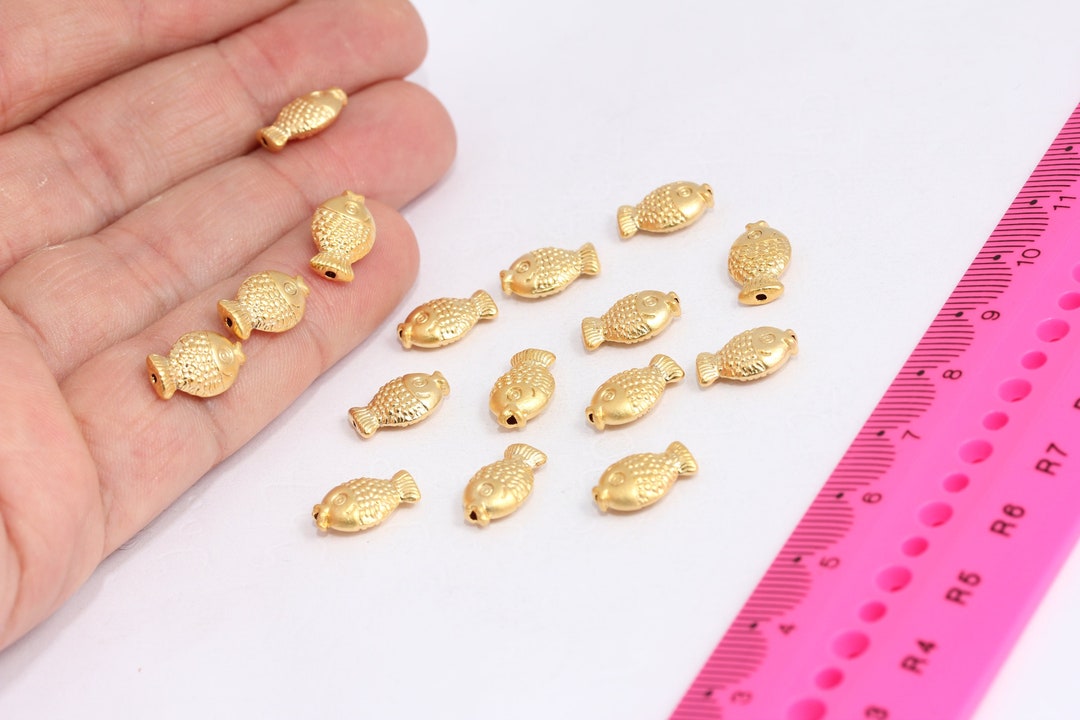 6x9mm 24k Matt Gold Plated Fish Beads, Fish Charms, Center Hole Fish ...