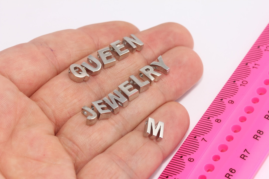 6x7mm Rhodium Plated Letters, Letter Charms, Letter Beads, Initial ...