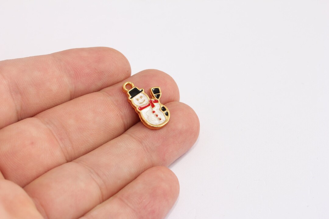 12x21mm 24k Shiny Gold Snowman Pendant, Necklace, Enamel Snowman ...