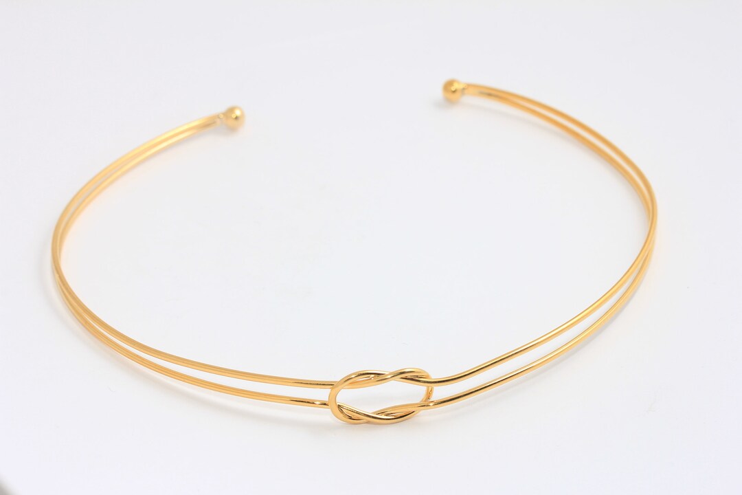 1,7mm 24k Shiny Gold Wire Necklace, Open Cuff Stacking Necklace, Double ...