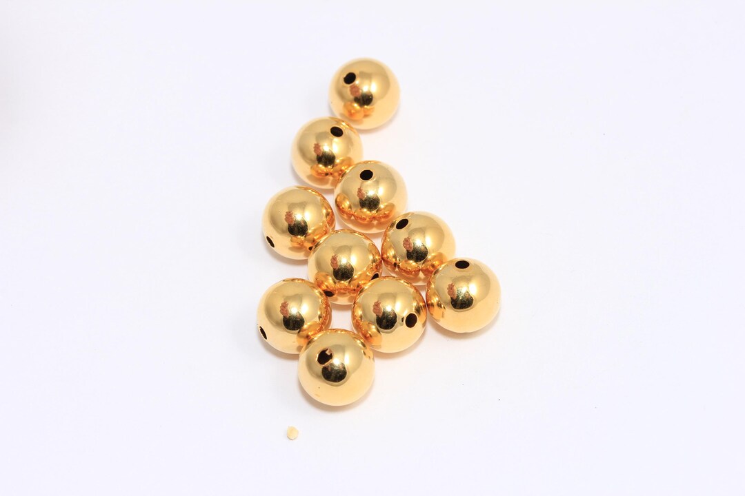 10mm 24k Shiny Gold Ball Beads, Round Ball Charms, Solid Beads, Gold ...