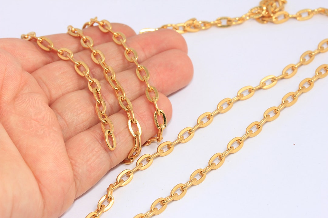 5x8mm 24k Shiny Gold Chain, Tiny Rolo Chains, Bulk Lot Chains, Twisted ...